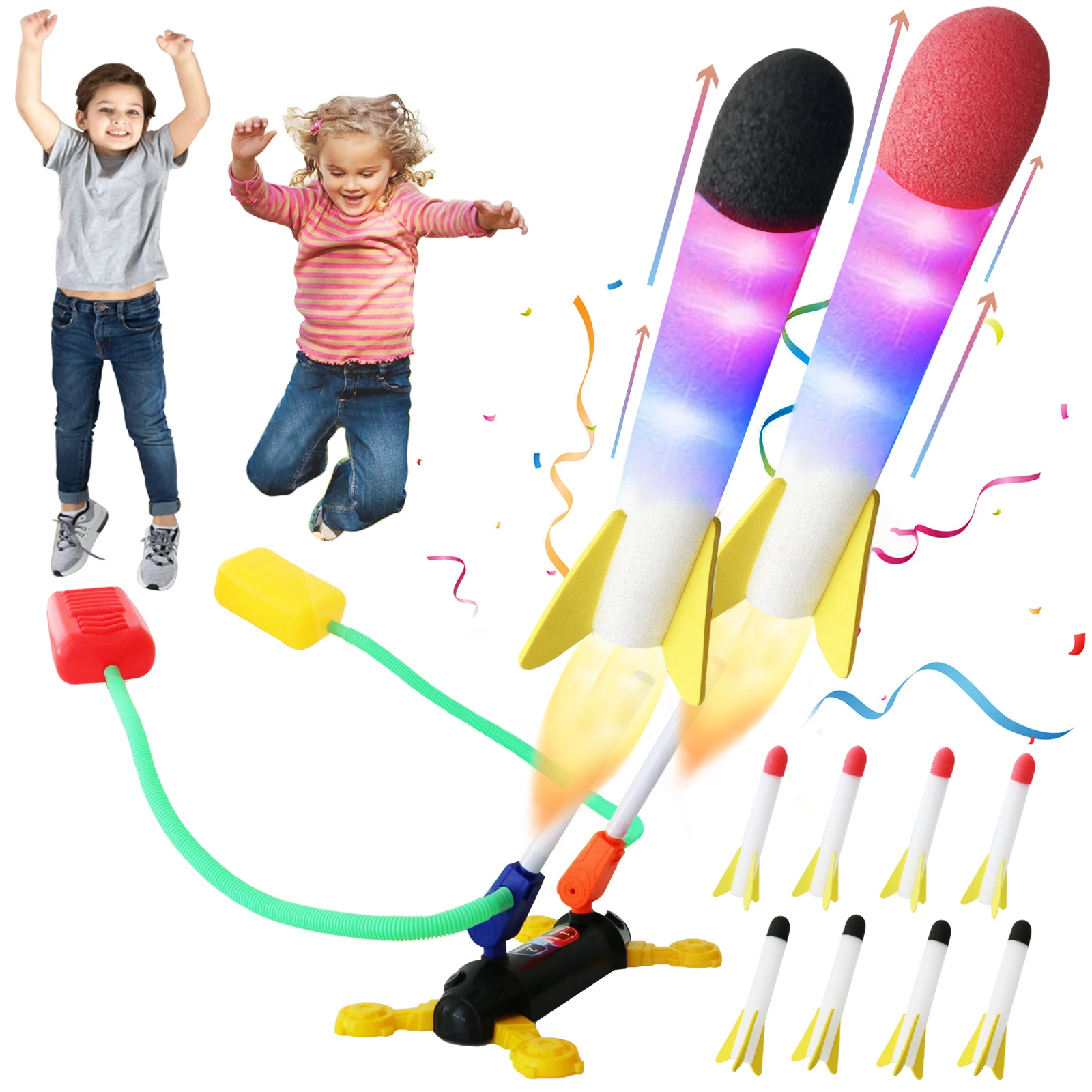 Toy Rocket Launcher for kids 8 Colorful Foam Rockets and Launcher Stand ...