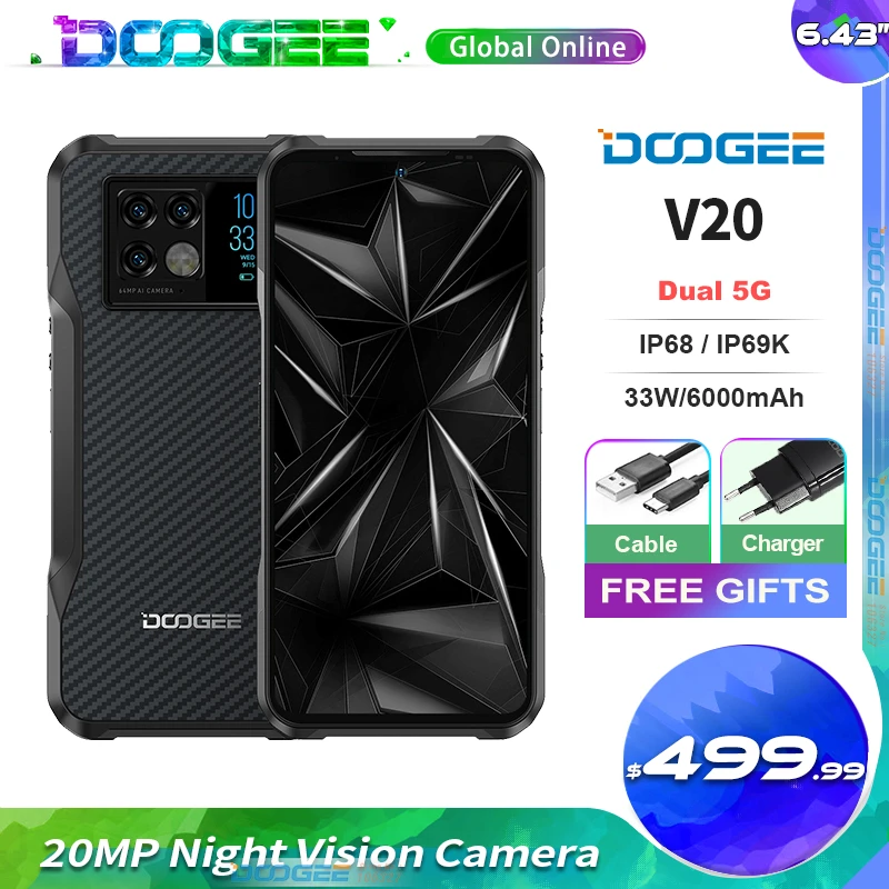 Doogee V20 5g Rugged Phone 8+256gb 64mp Camera 6000mah Phone 5g 6.43 ...