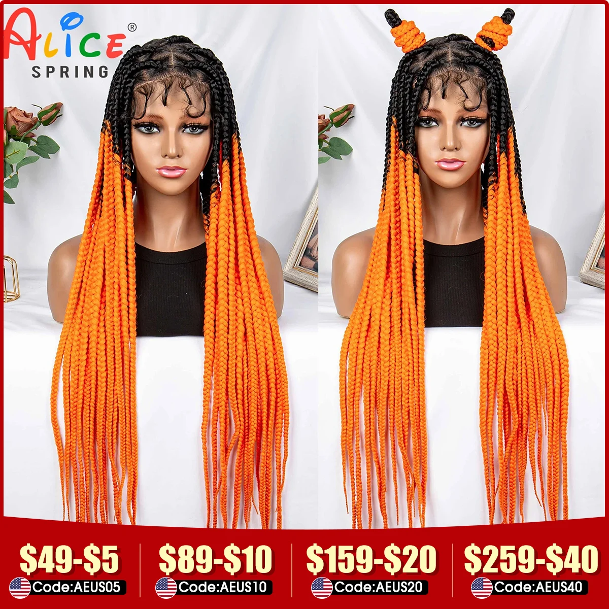 Full-Lace-Braided-Wigs-Synthetic-Knotless-Box-Braids-Wig-Orange-Colored ...