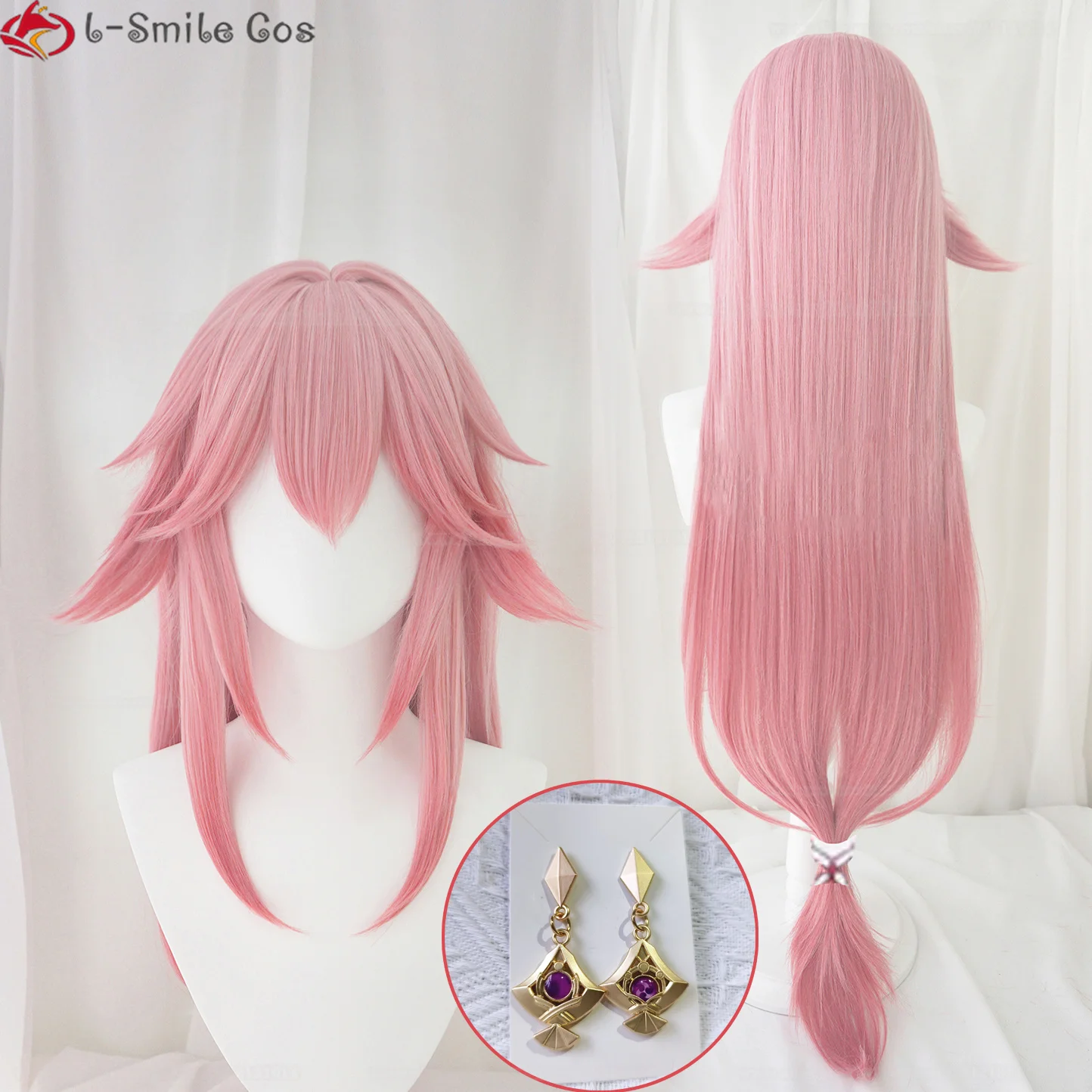 Game Genshin Impact Yae Miko Cosplay Wig Long Pink Gradient Heat Resistant Synthetic Halloween ...