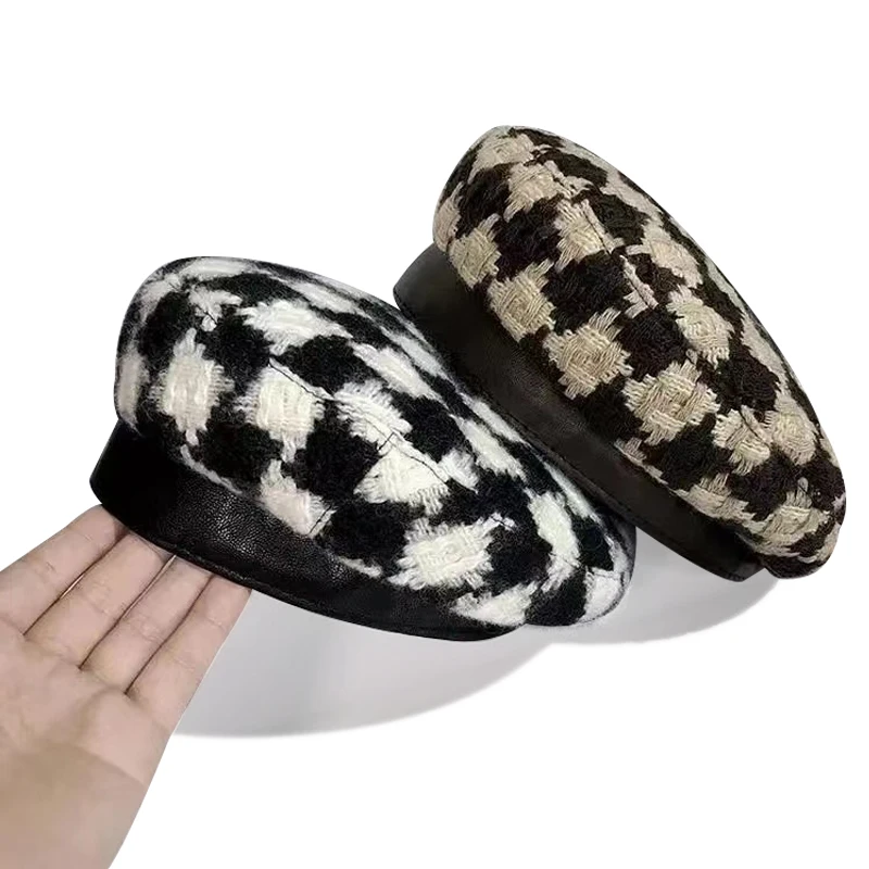 Grid-Beret-Hat-Fashion-Winter-Autumn-For-Woman-Retro-Berets-Girl-Plaid ...