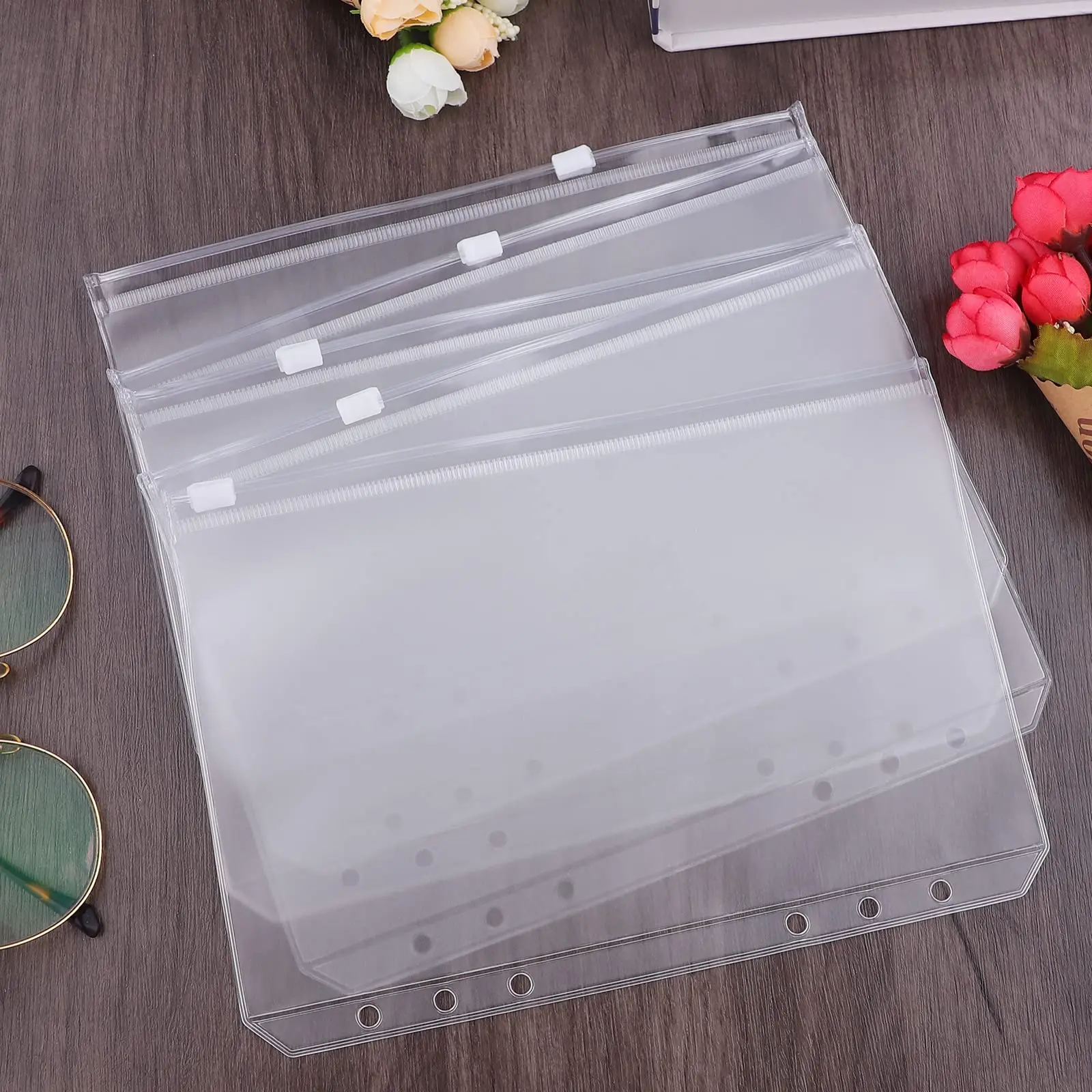 24pcs-6-Holes-Clear-Plastic-Envelopes-with-Zipper-Clear-Money-Envelopes ...