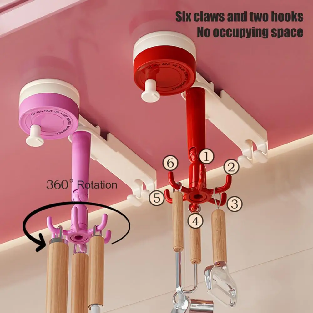 6-Claw No Punch Hook Suction Cup Hook 360-Degree Swivel Hook No ...