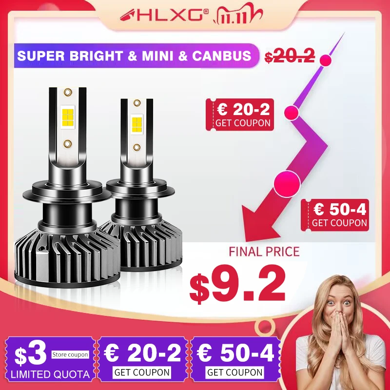 Hlxg ミニLED自動車用ヘッドライト,自動車用電球,30000lm,6000k,8000k,h1 9005 hb3 9006 hb4 h8 h9 h11|9006 hb4|led car ...