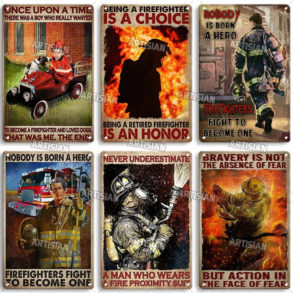 Rusty Firefighter Decorative Plate Vintage Metal Tin Sign Man Cave Caf ...