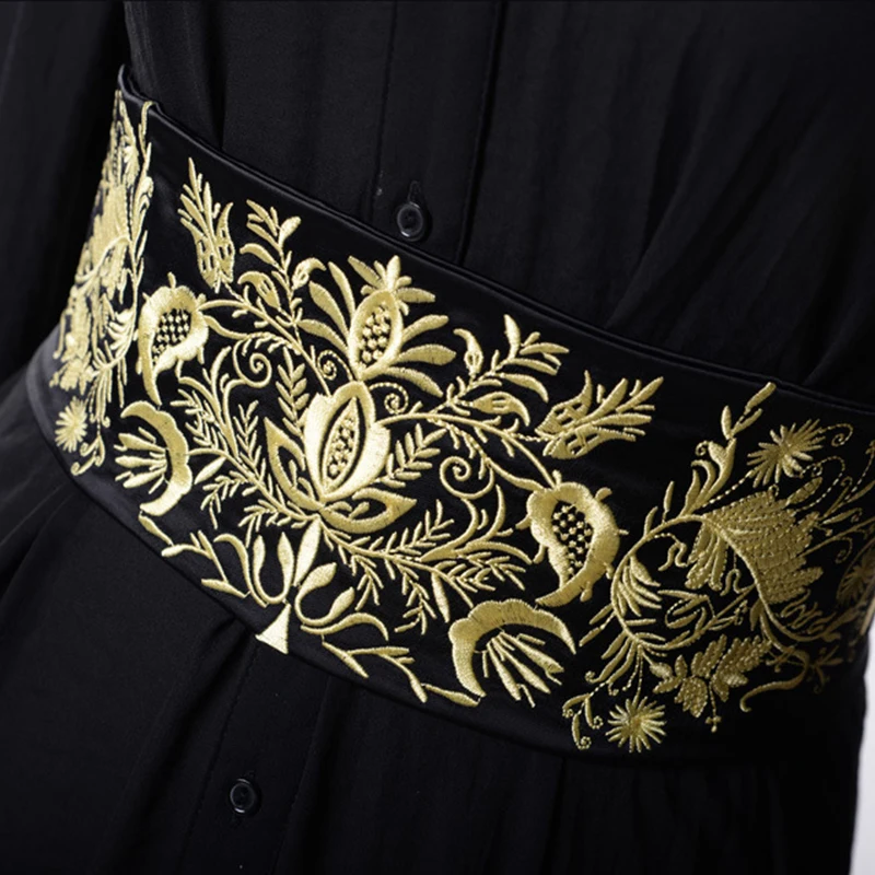 Japanese Retro Embroidered Wide Corset Cummerbunds Kimono Belt Kimono ...