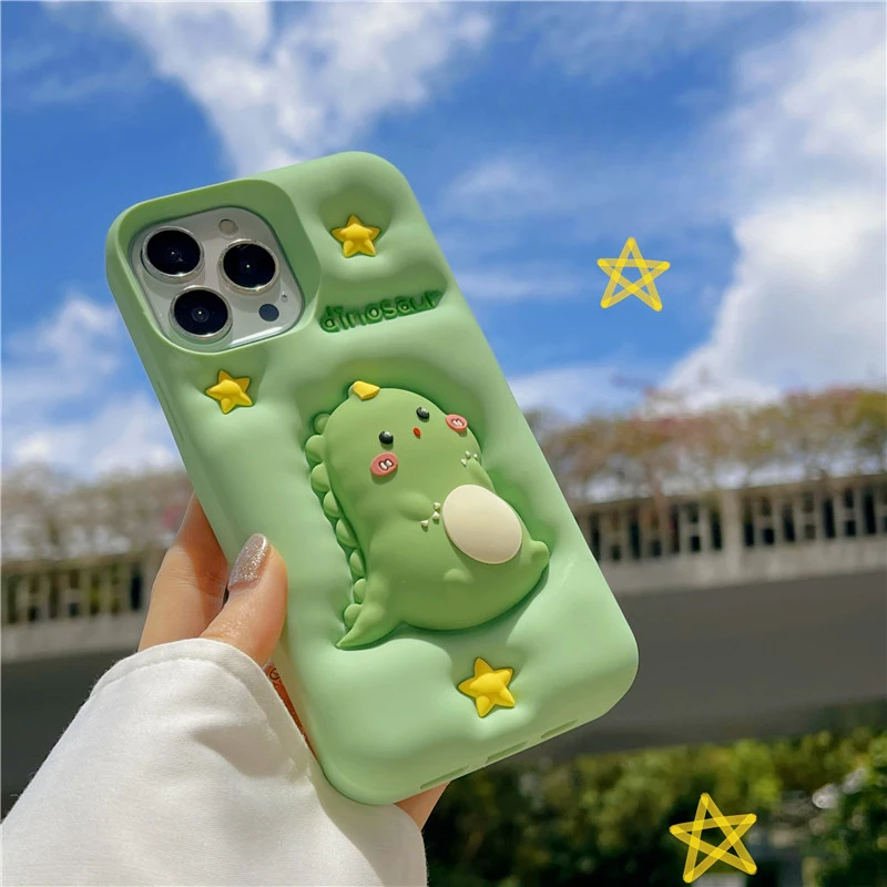 Cartoon-Stereo-Press-Dinosaur-Phone-Case-For-iPhone-14-13-12-Pro-Max-11 ...