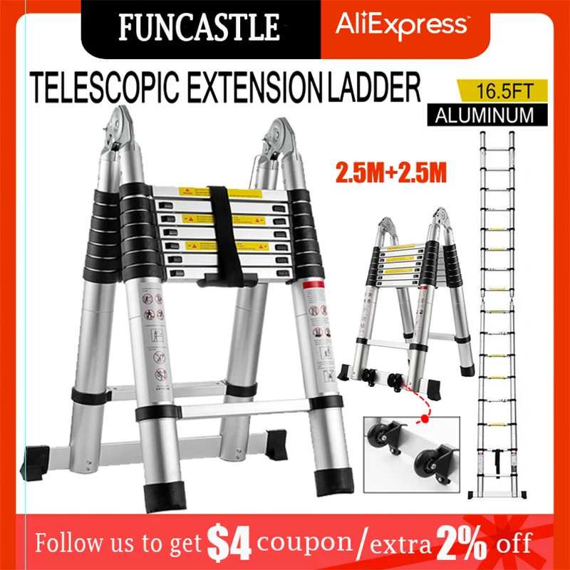 16-5FT-Folding-Ladder-Telescopic-Ladder-Climbing-Herringbone-Stepladder ...