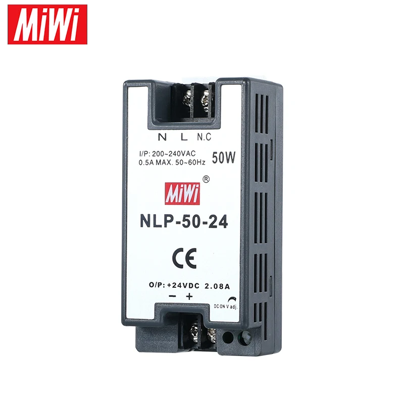 MIW New Product Mini Size Din Rail Mounting 50W 24V DC 2A Switching Power Supply NLP 50 24 ...