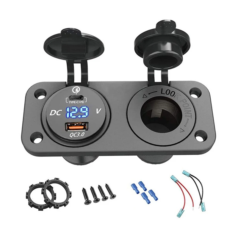 Type C PD QC 3.0 Car USB Socket Panel 12V / 24V Car Charger Built-in ...