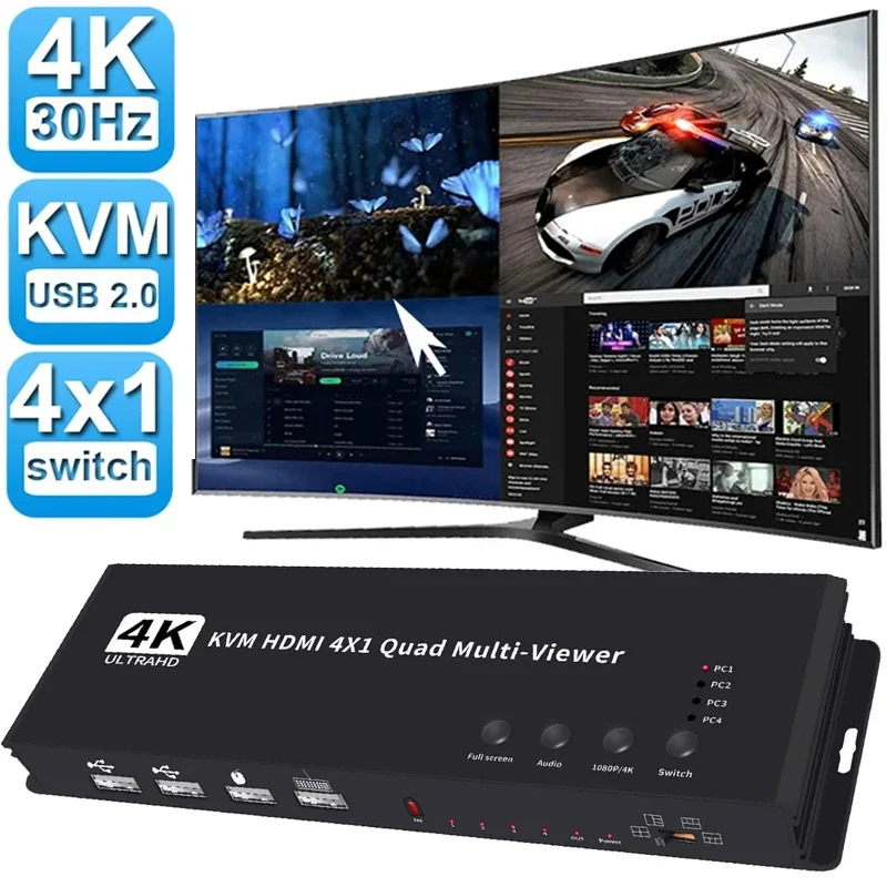 4K-HDMI-KVM-Multiviewer-Switch-4-in-1-out-HDMI-Quad-Screen-Real-Time ...