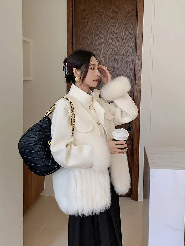 Japan Designer Fashion Genuine Fox Fur Coats With Fur Cuff Vintage Two ...
