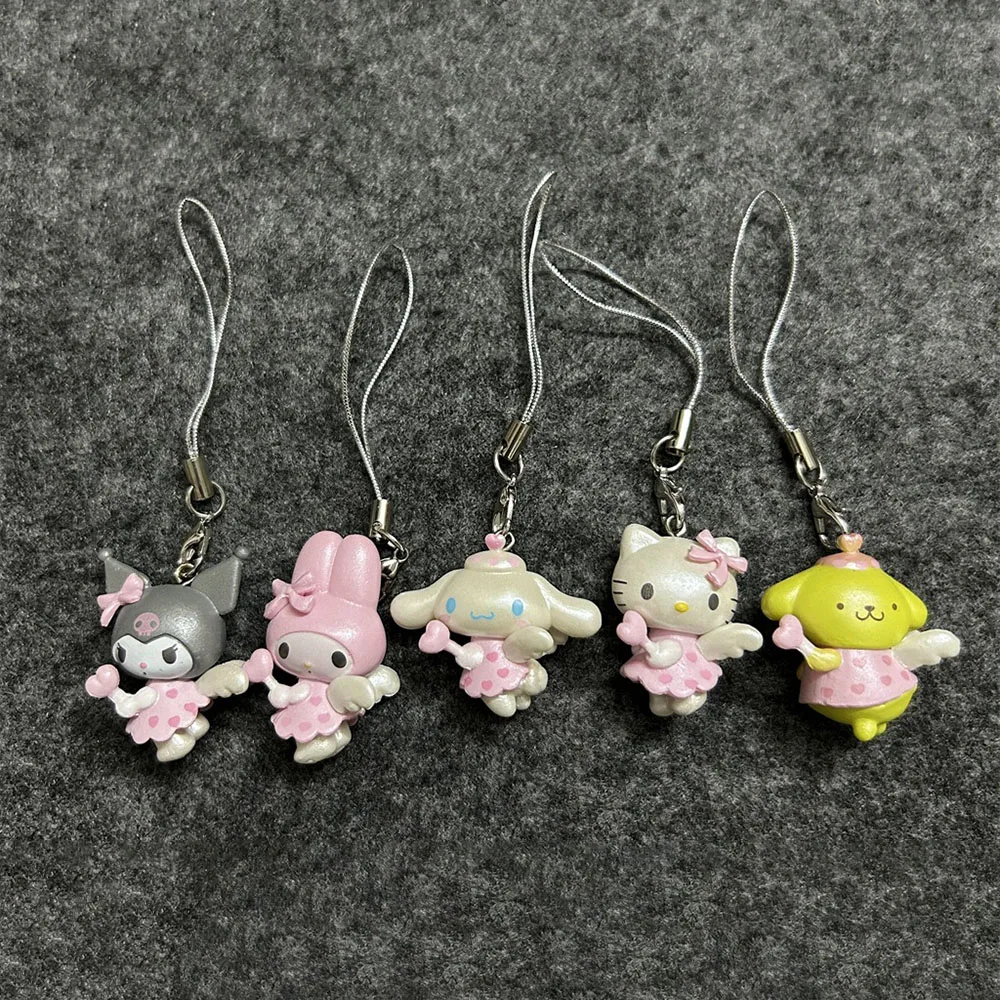 Sanrio Pink Angel Keychain Anime Figure Hello Kitty Kuromi Cinnamoroll ...