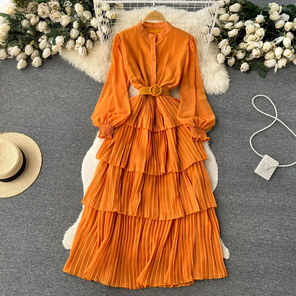 High-end-Luxury-Designer-Clothing-Women-Long-Sleeve-Dresses-Robe-Solid ...