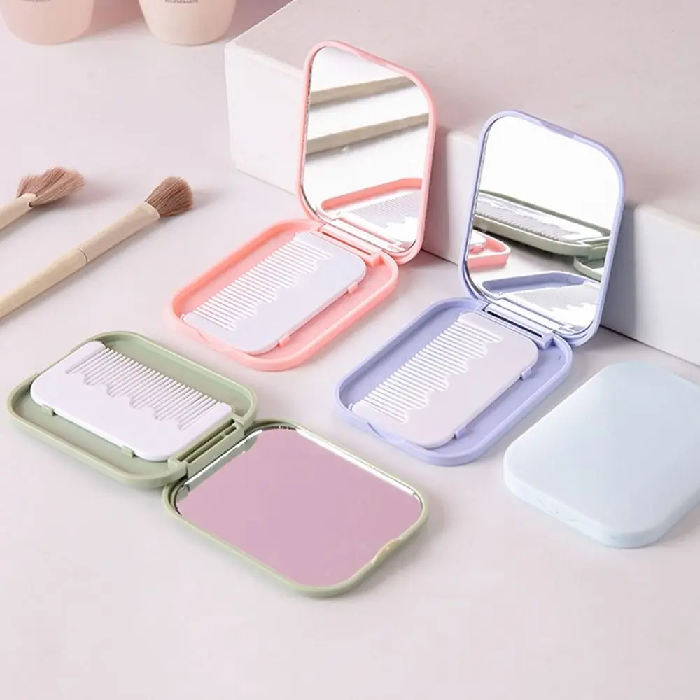 Small-Mirror-Comb-Set-Solid-Color-Fashion-Portable-Fold-Makeup-Mirror ...