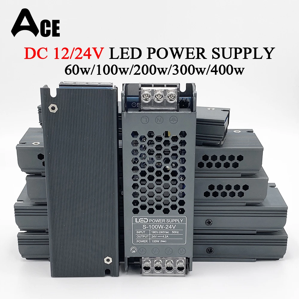 Ultra Thin Led Power Supply Ac/dc 12v 24v Lighting Transformers 60w 100w 200w 300w 400w Ac190 ...
