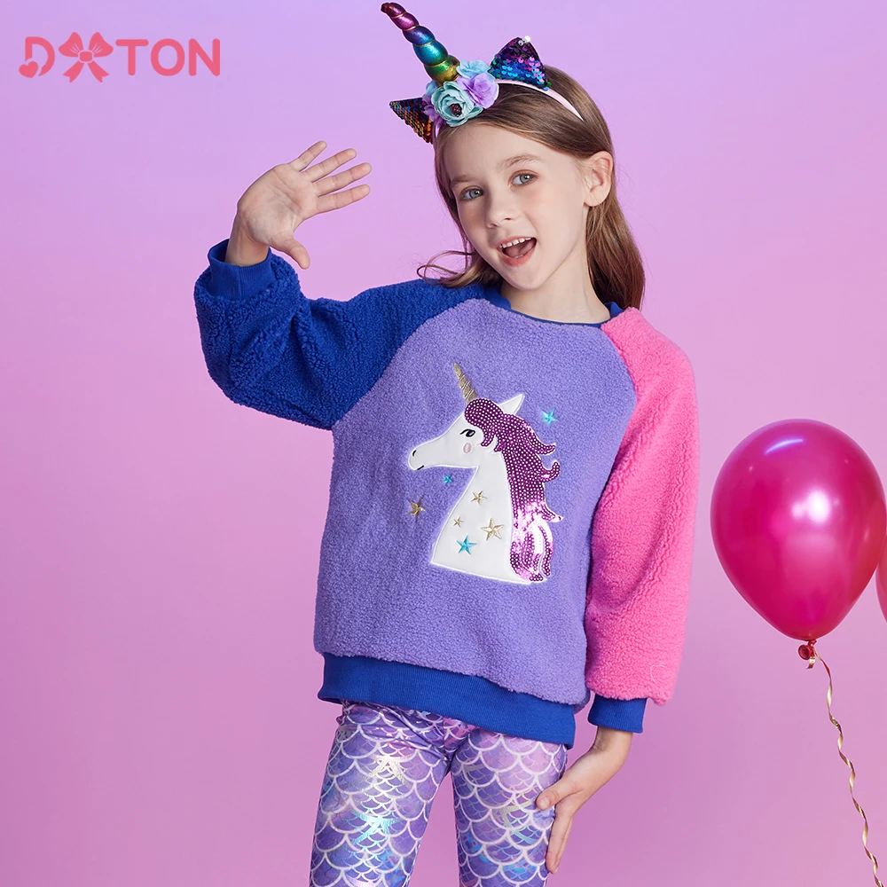 DXTON-Winter-Girls-Sweatshirts-Warm-Polar-Fleece-Children-Tops-Unicorn ...