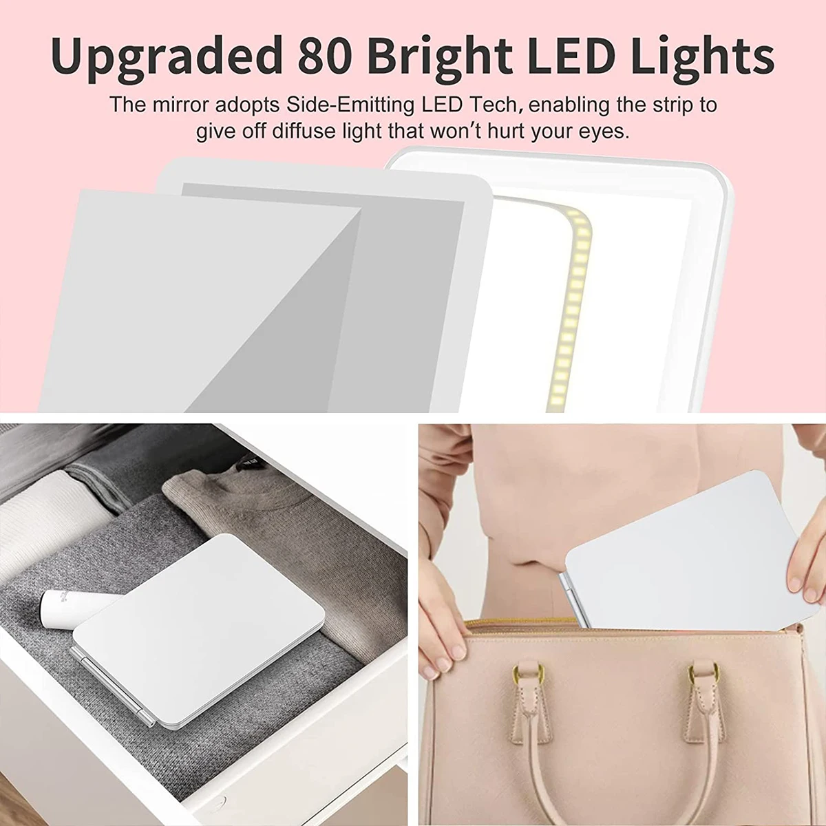 Foldable 3 Color Light Compact LED Makeup Vanity Mirror | EttaGadgets