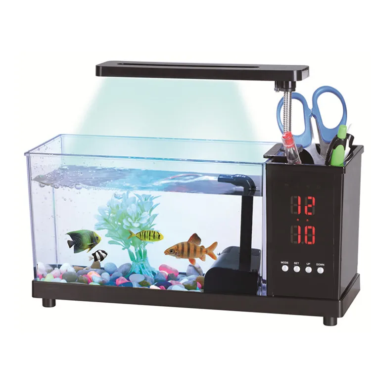 Mini-Aquarium-Fish-USB-Aquarium-with-LED-Light-Display-and-Clock-Fish ...