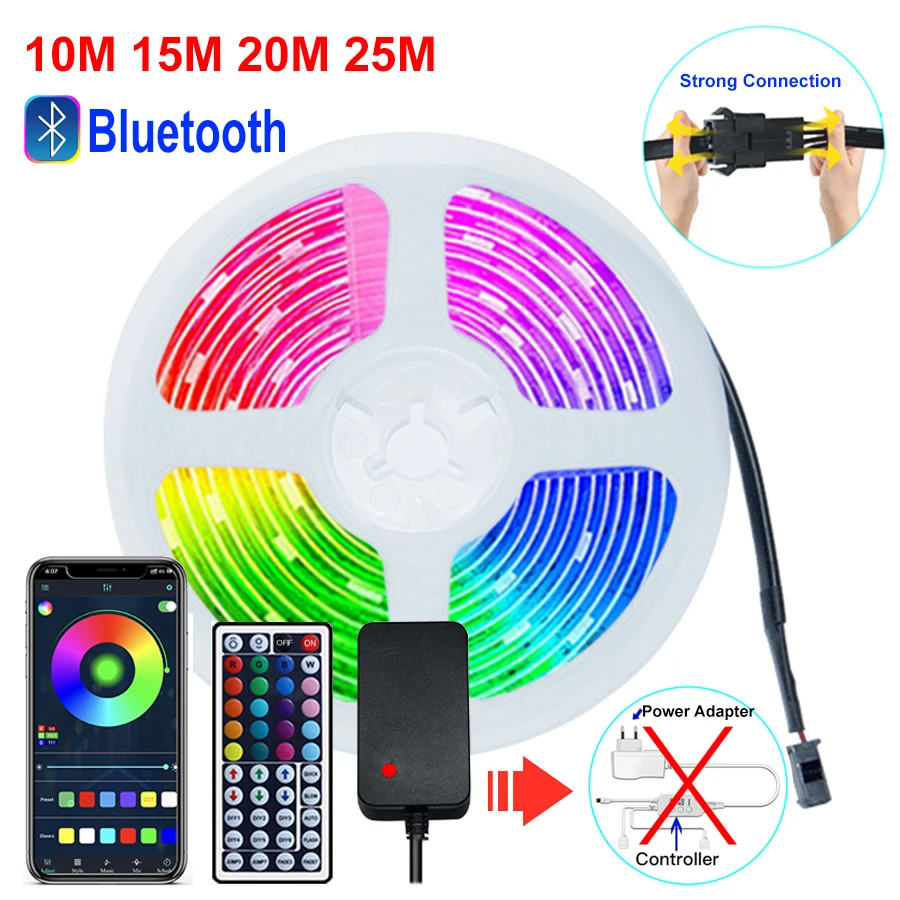 10-15-20-25M-Bluetooth-RGB-LED-Strip-Lights-5050SMD-Power-Adapter-And ...