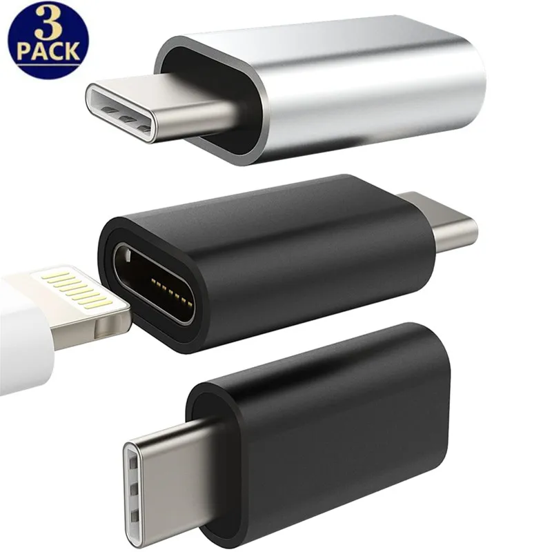 3PCS-Metal-USB-C-Male-to-Lightning-Female-Adapter-Charging-Data-sync ...