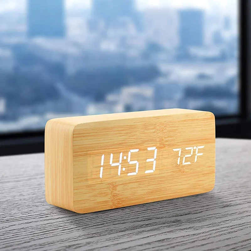 Digital-Alarm-Clock-Wooden-LED-Table-Clock-with-Temperature-for-Bedroom ...