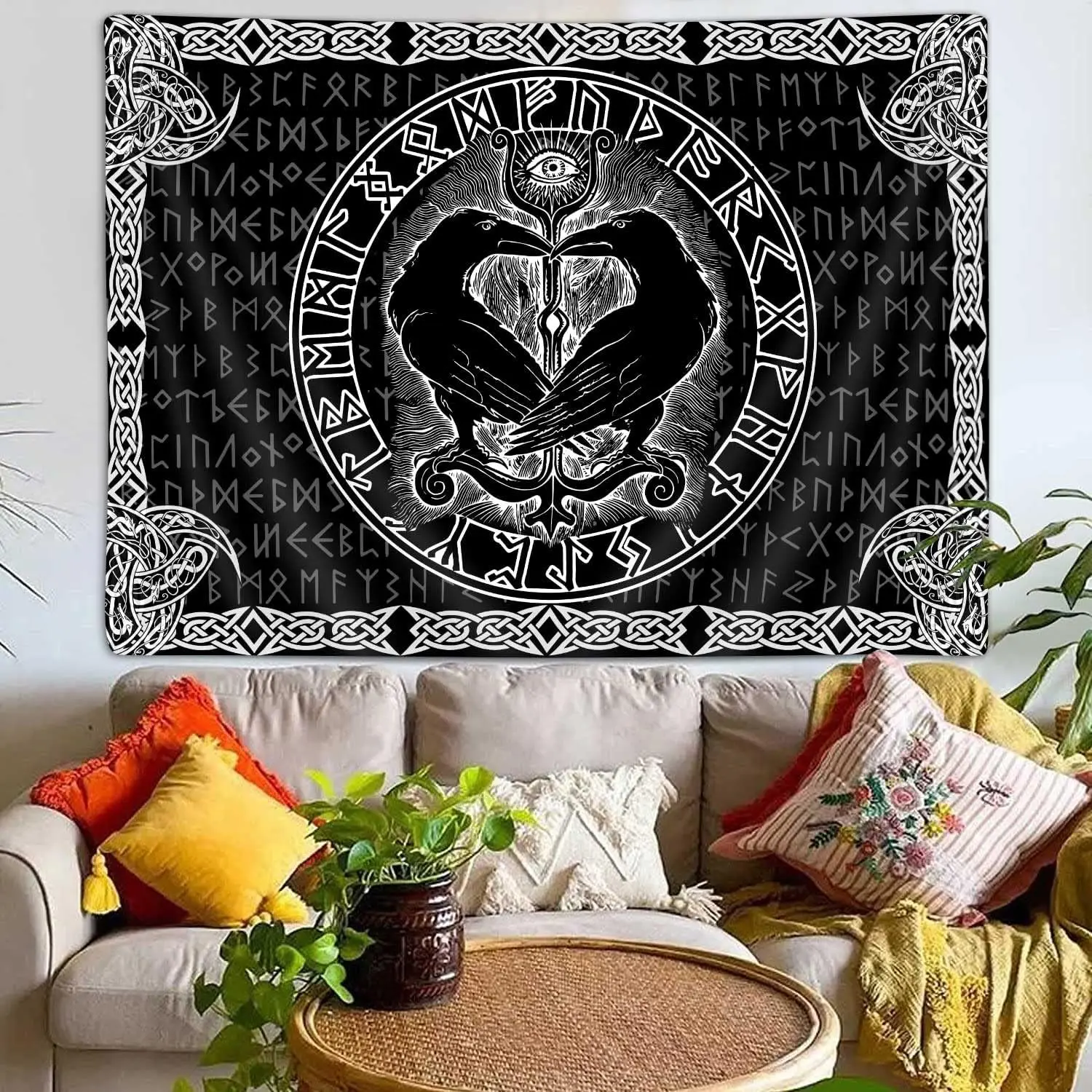 Viking Raven Decor Tapestry,Retro Viking Norse Greek Mythology Celtic ...
