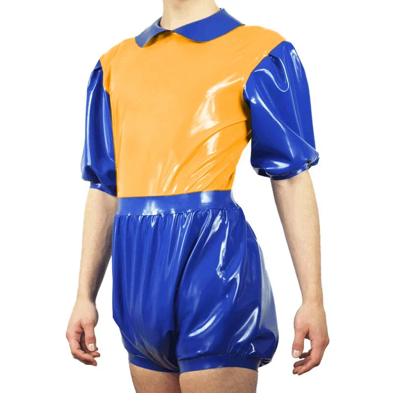 Shiny-Short-Puff-Sleeves-PVC-Rompers-Wet-Look-Party-Club-Short-Jumpsuit ...