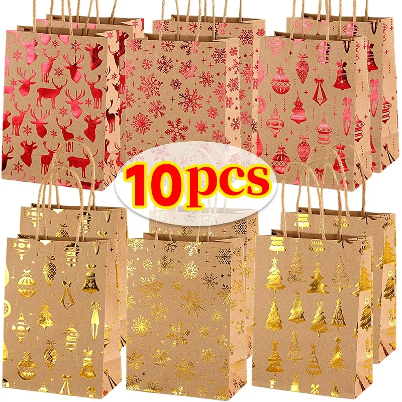 1/10 Pcs Christmas Gift Bag Cowhide Paper with Gold Foil Design ...