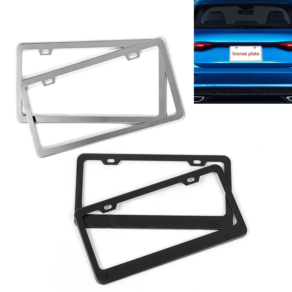 Sliver-Stainless-Universal-License-Plate-Frame-Steel-Silver-Metal-Car ...