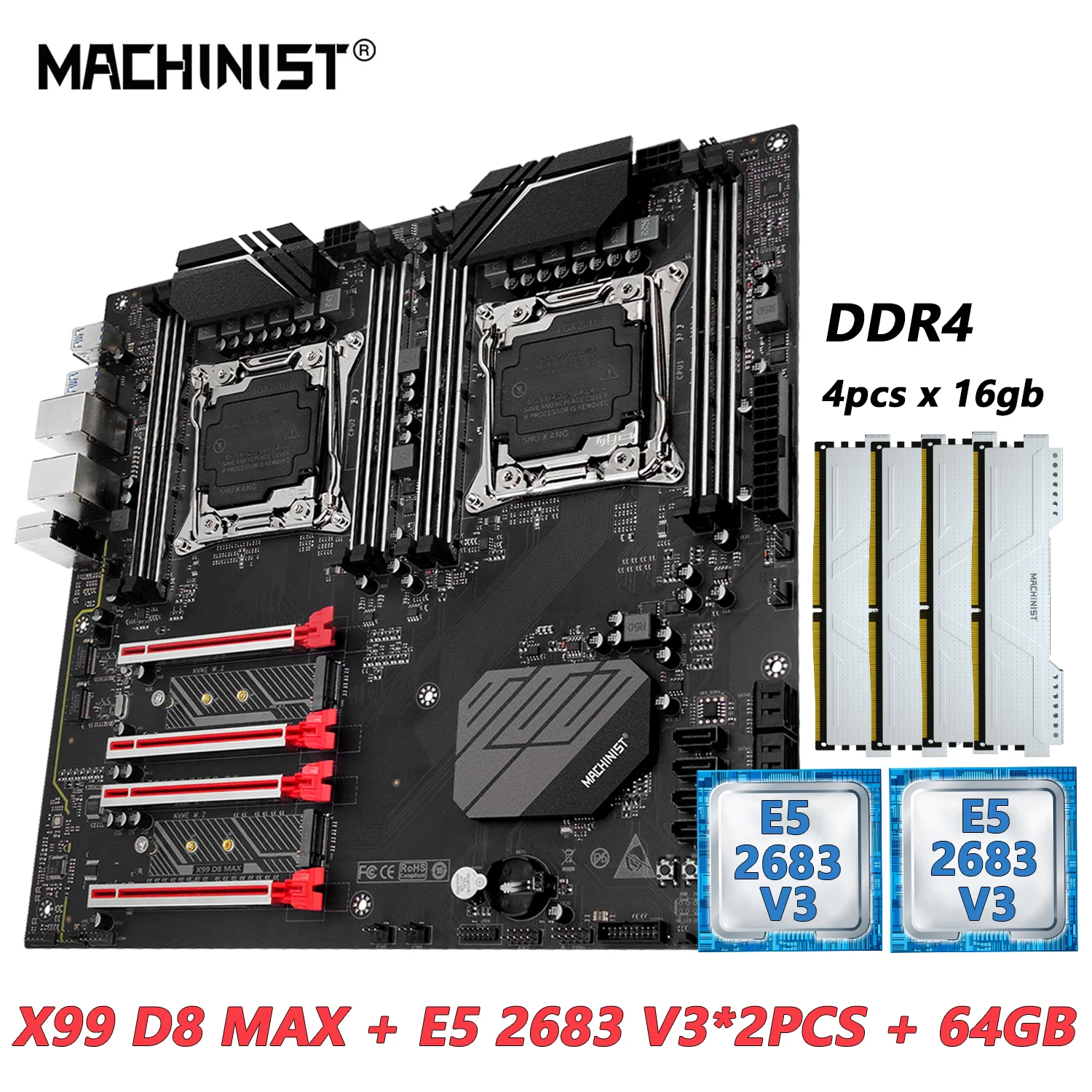 Placa mãe dupla machinista x99 com 2011 3 xeon e5 2683 v3 * 2 com 4 ...