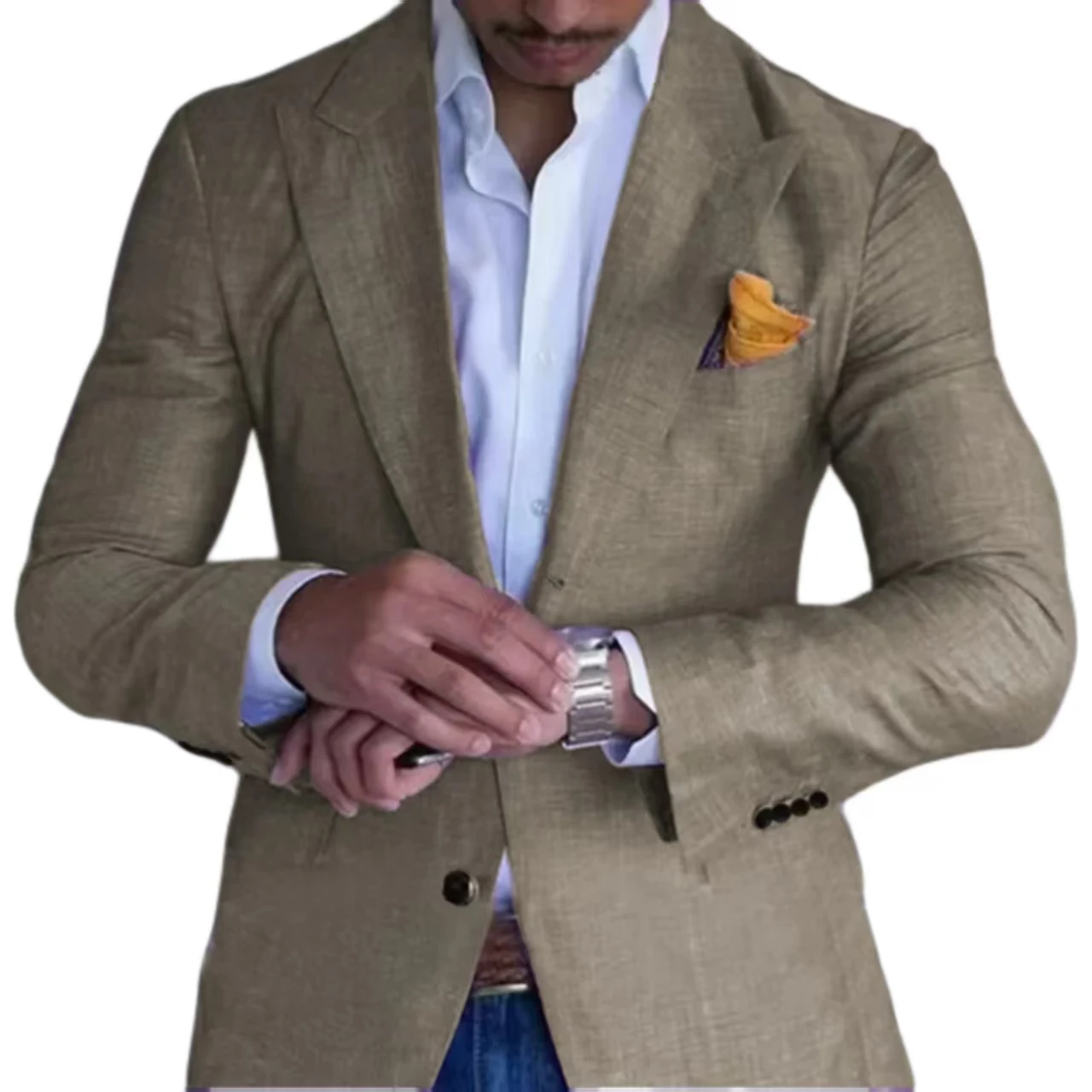 Men's single-button lapel linen jacket formal jacket with peak lapel ...