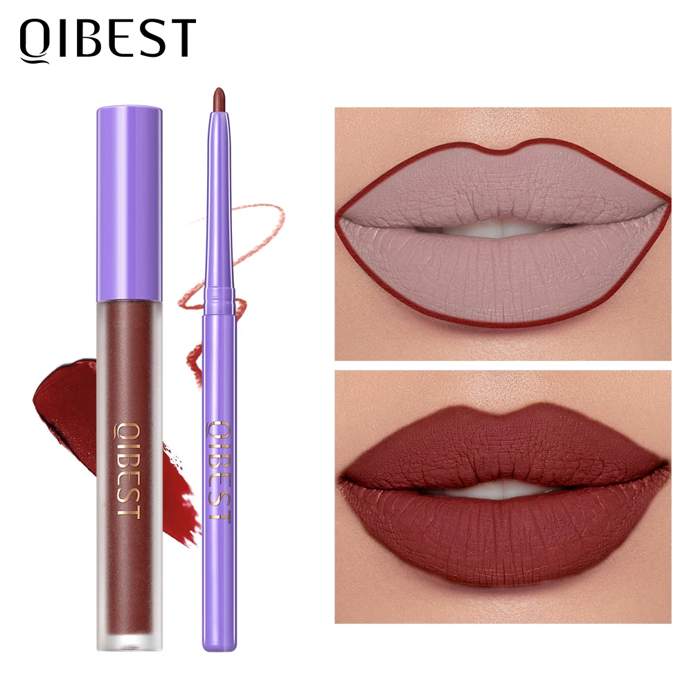 QIBEST Delineador de labios y juegos de lápiz labial líquido mate, resistente al agua, Sexy ...