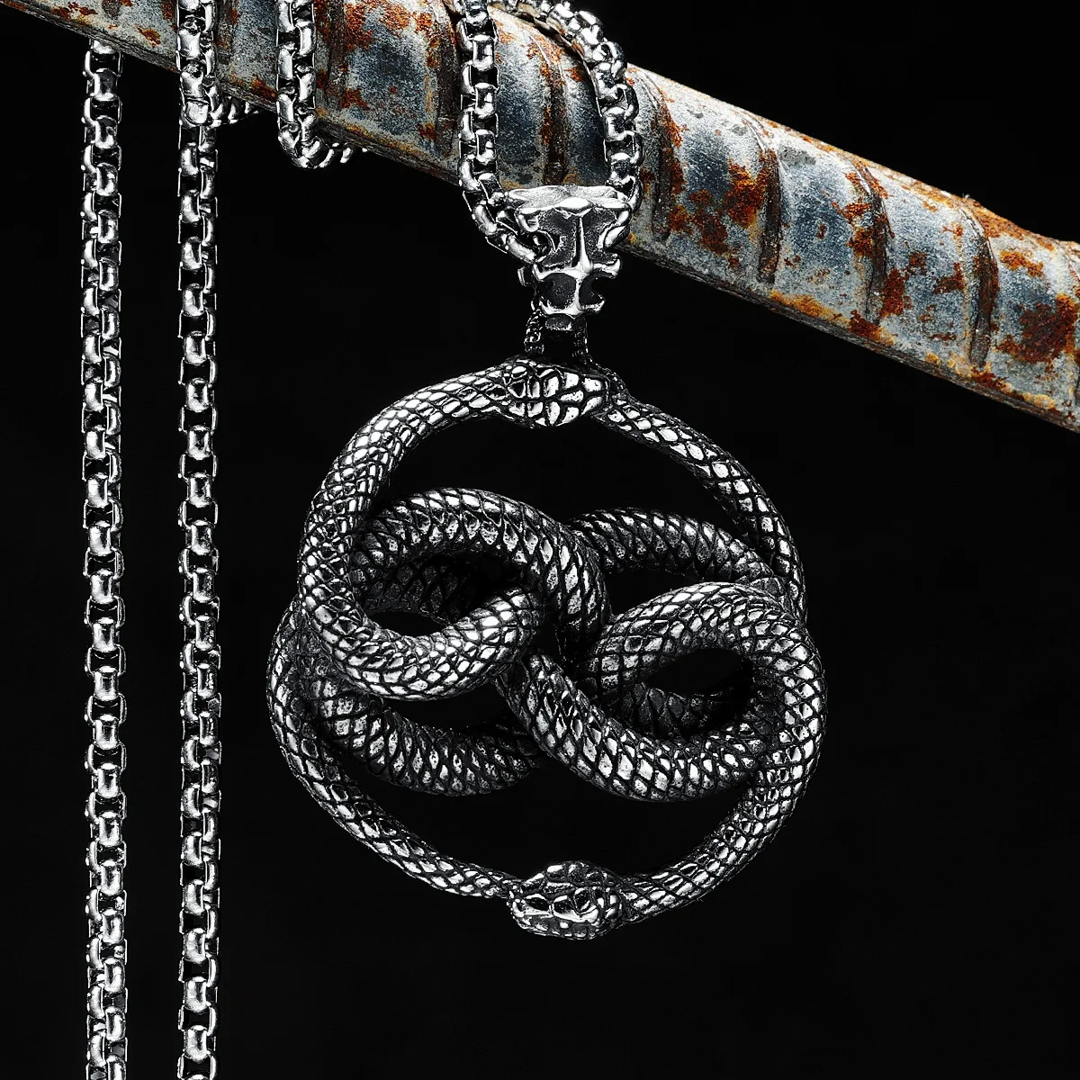 Ouroboros Snakes Pendant Men Necklace 316L Stainless Steel Python Chain ...