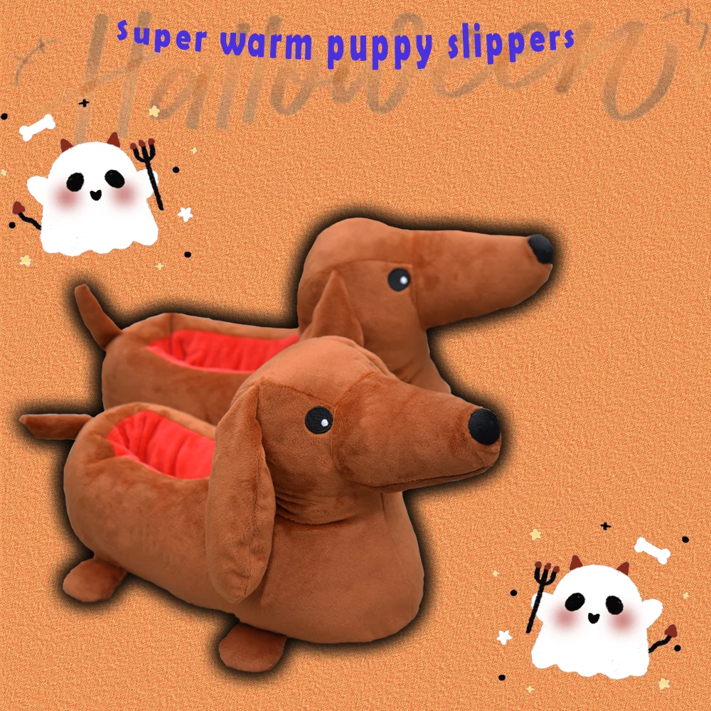 Highland-Cow-Dachshund-Slippers-Cartoon-Weiner-Dog-Non-Slip-Fuzzy-Shoes ...