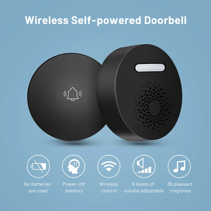 Wireless Doorbell No Battery required Waterproof Self-Powered Door bell ...