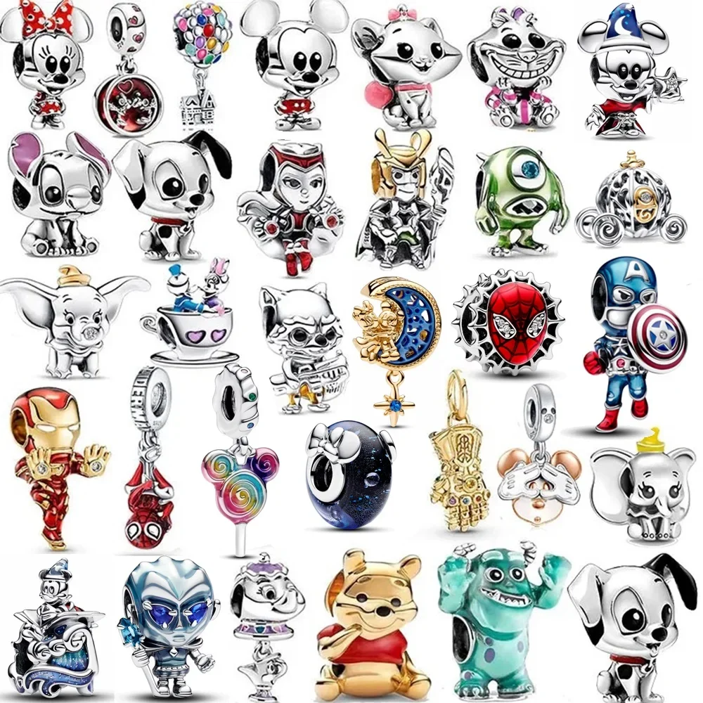925-Silver-Aoger-Disney-Marvel-Captain-Spider-Dumbo-Magic-Mickey-Minnie ...