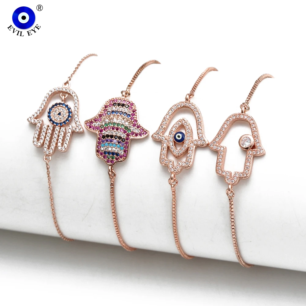 Blue Mati Bead Adjustable Cord Turkish Evil Eye Bracelet – Hamsa Hand ...