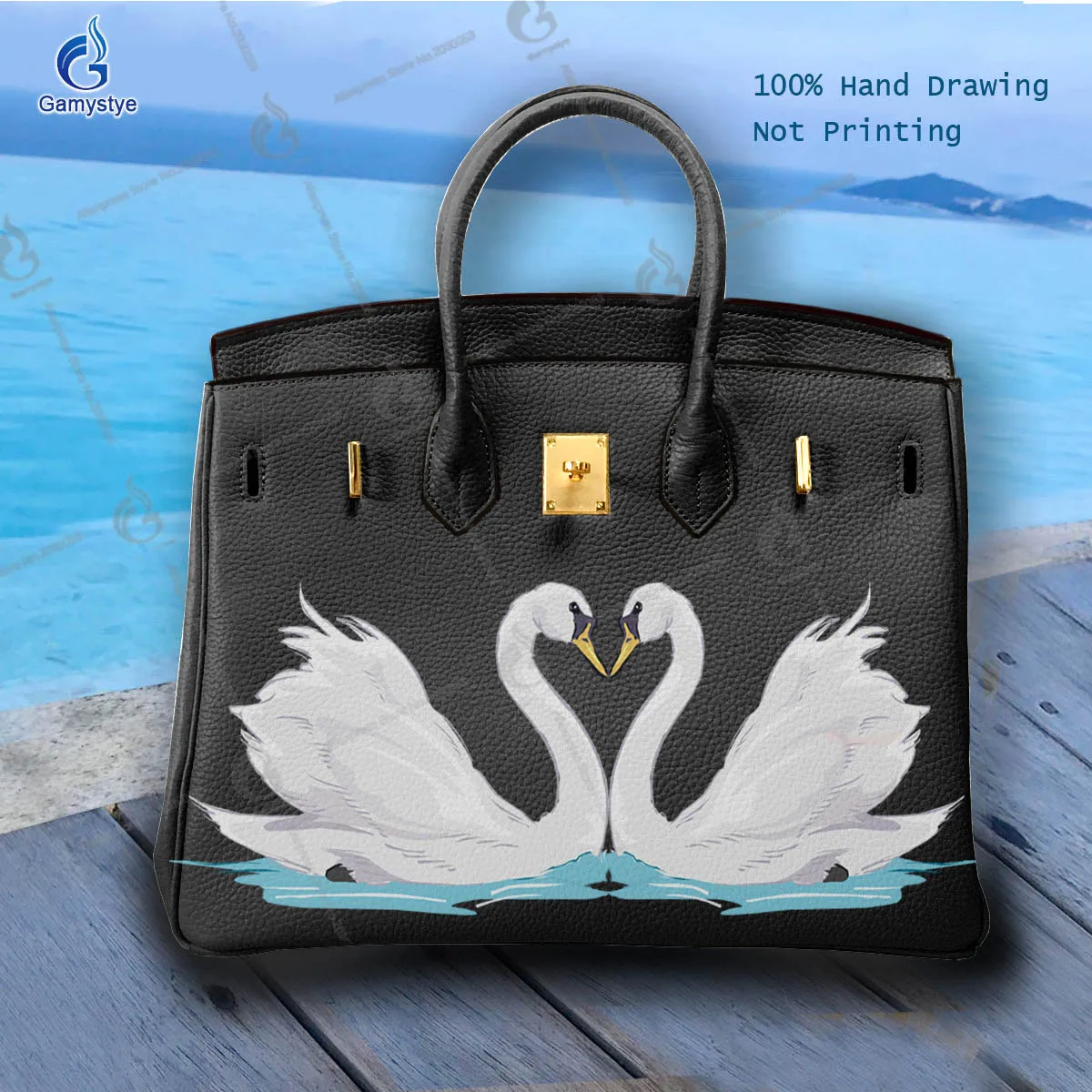 Hand-Draw-A-pair-of-swans-Customize-Art-Bag-Ladies-Tote-Handbags ...