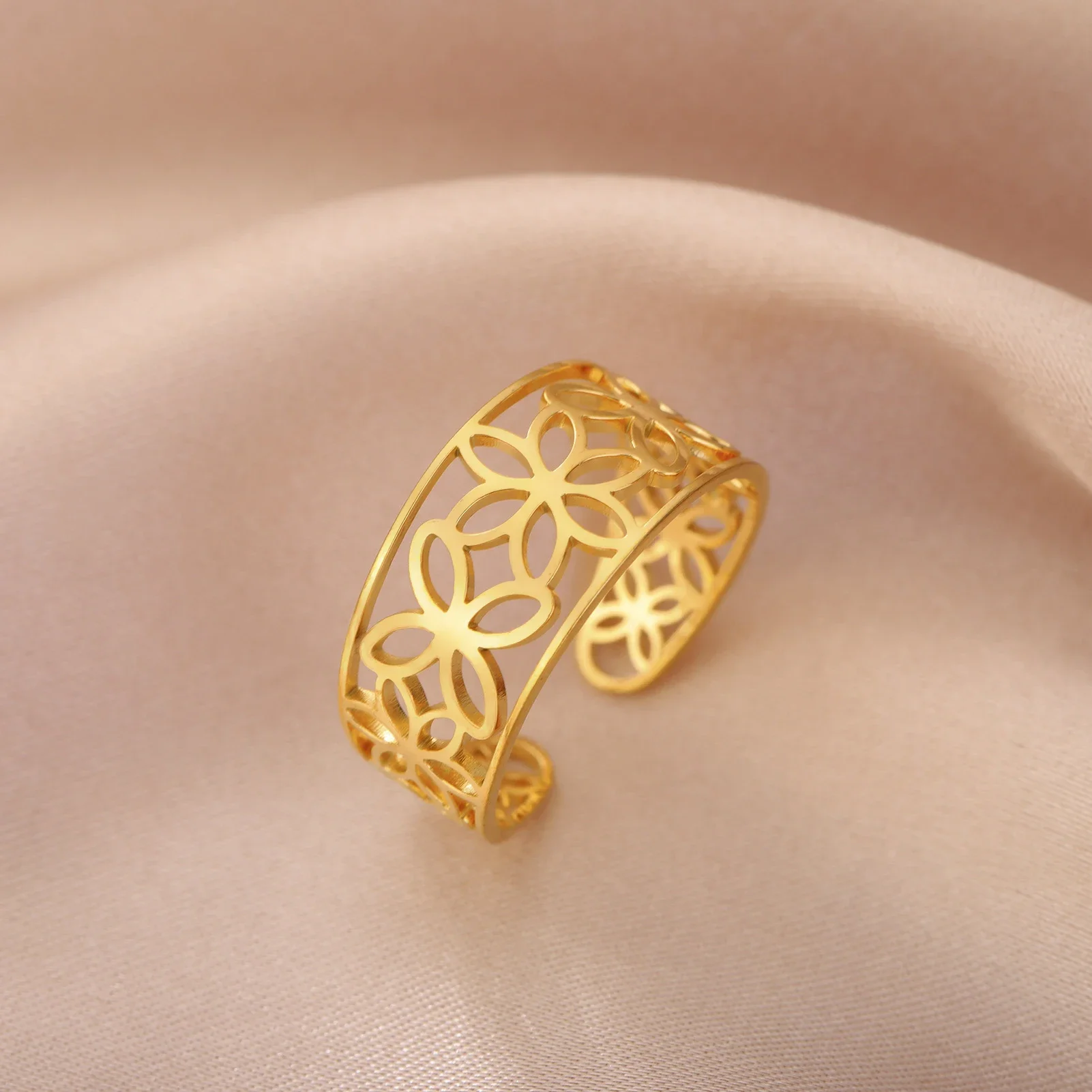 New-In-Flower-Women-s-Ring-Stainless-Steel-Gold-Color-Open-Finger-Rings ...