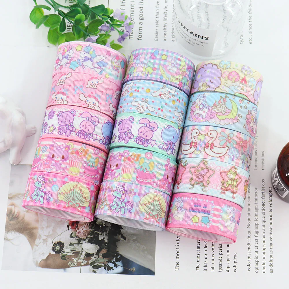 Cartoon Cute Printed Grosgrain Ribbon 1‘’x 5 Yards Crafts Diy Packing ...