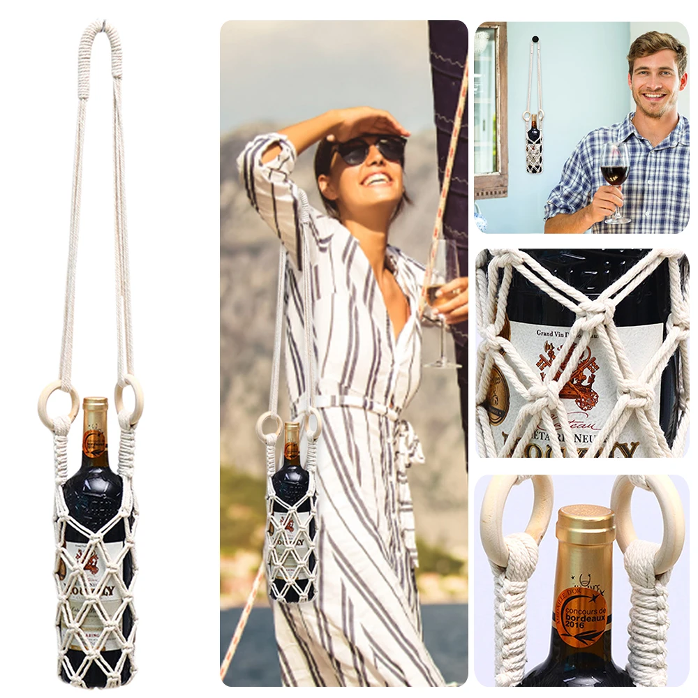 Macrame-Wine-Bottle-Carrier-Cotton-Hanging-Water-Bottle-Net-Bag-with ...