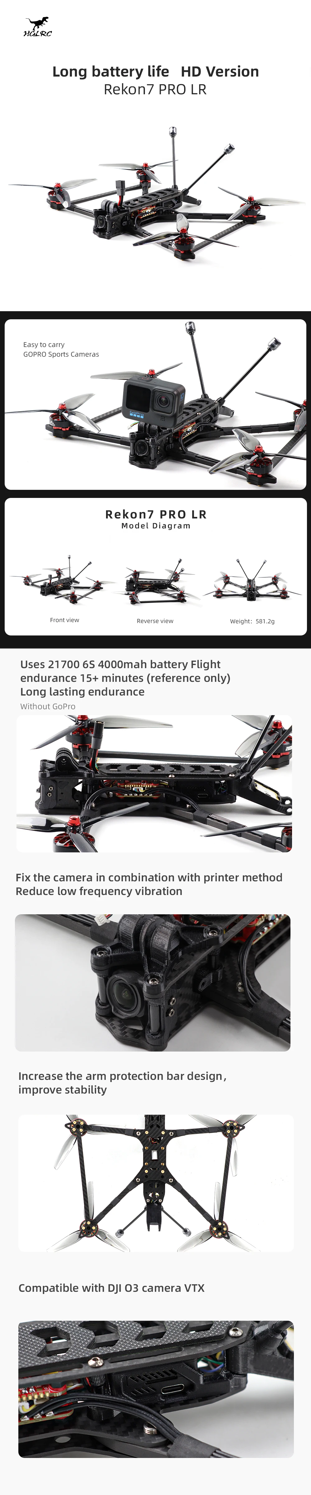 HGLRC Rekon 7 PRO - Long Range FPV Drone 6S - Digital Version CADDX AI ...