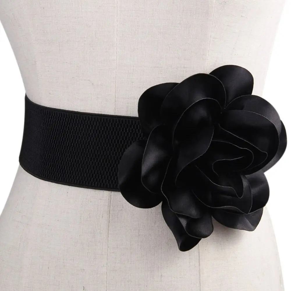 Ladies Large Flowers Wide Belt Dress Tight Elastic Cummerbund Spring ...