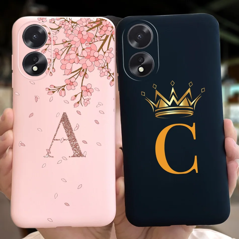 For-OPPO-A38-CPH2579-Case-Oppo-A18-CPH2591-Cute-Letter-Black-Pink-Soft ...