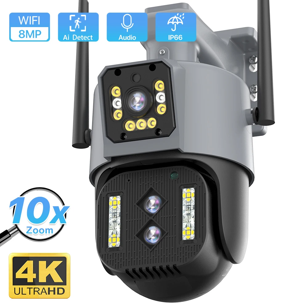 8mp 4k Hd Dual Lens Ip Camera 4mp Wifi Wireless Ptz Caemra 10x Zoom ...
