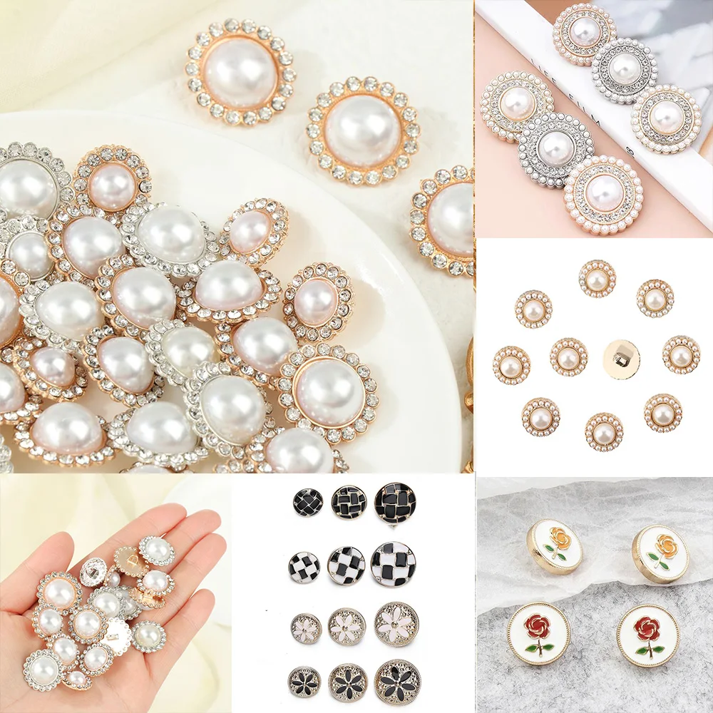 10Pcs-Alloy-Shiny-Rhinestone-Pearl-Clothing-Buttons-DIY-Clothing-Sewing ...