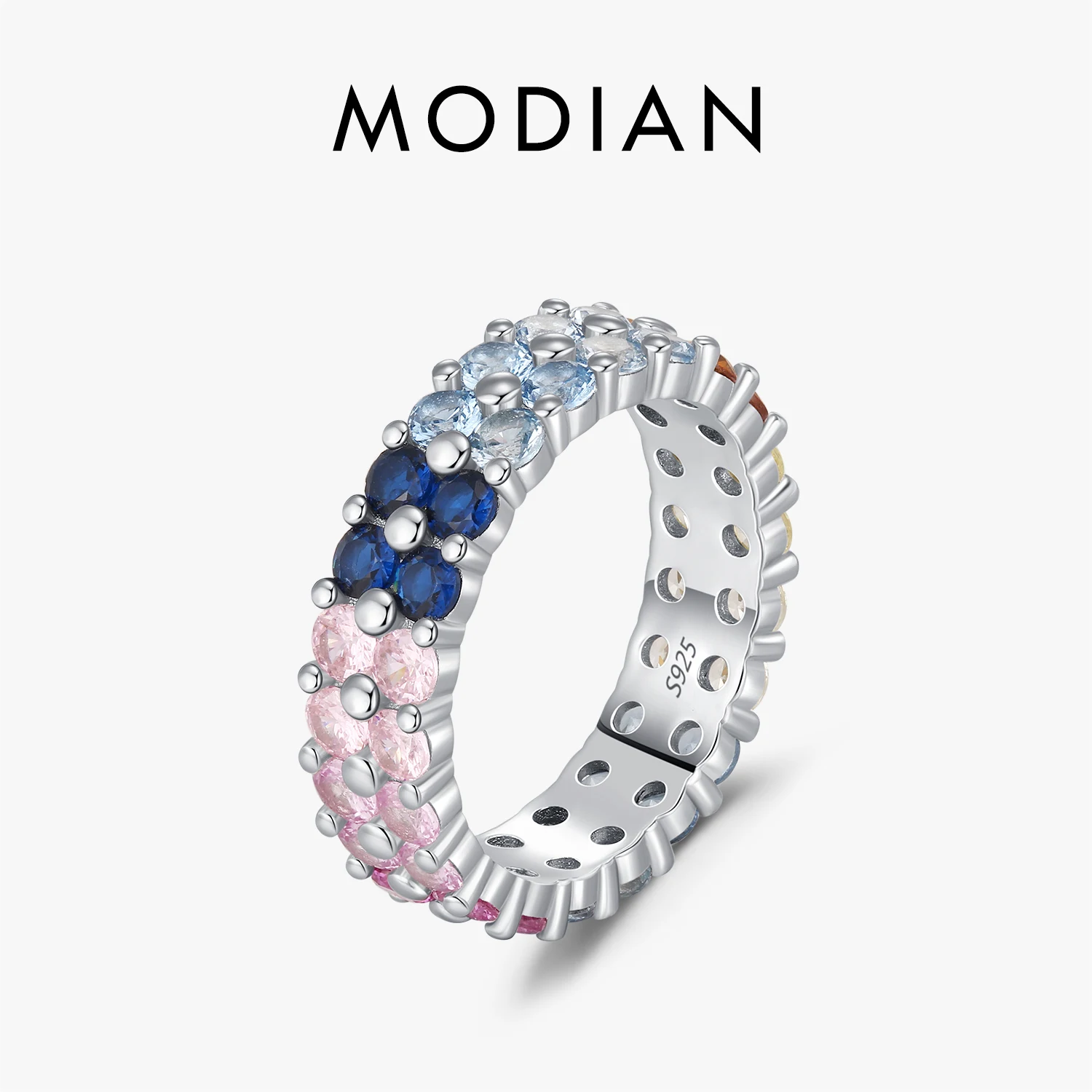 MODIAN 925 Sterling Silver Ring Exquisite Sweet Geometric Gradient ...