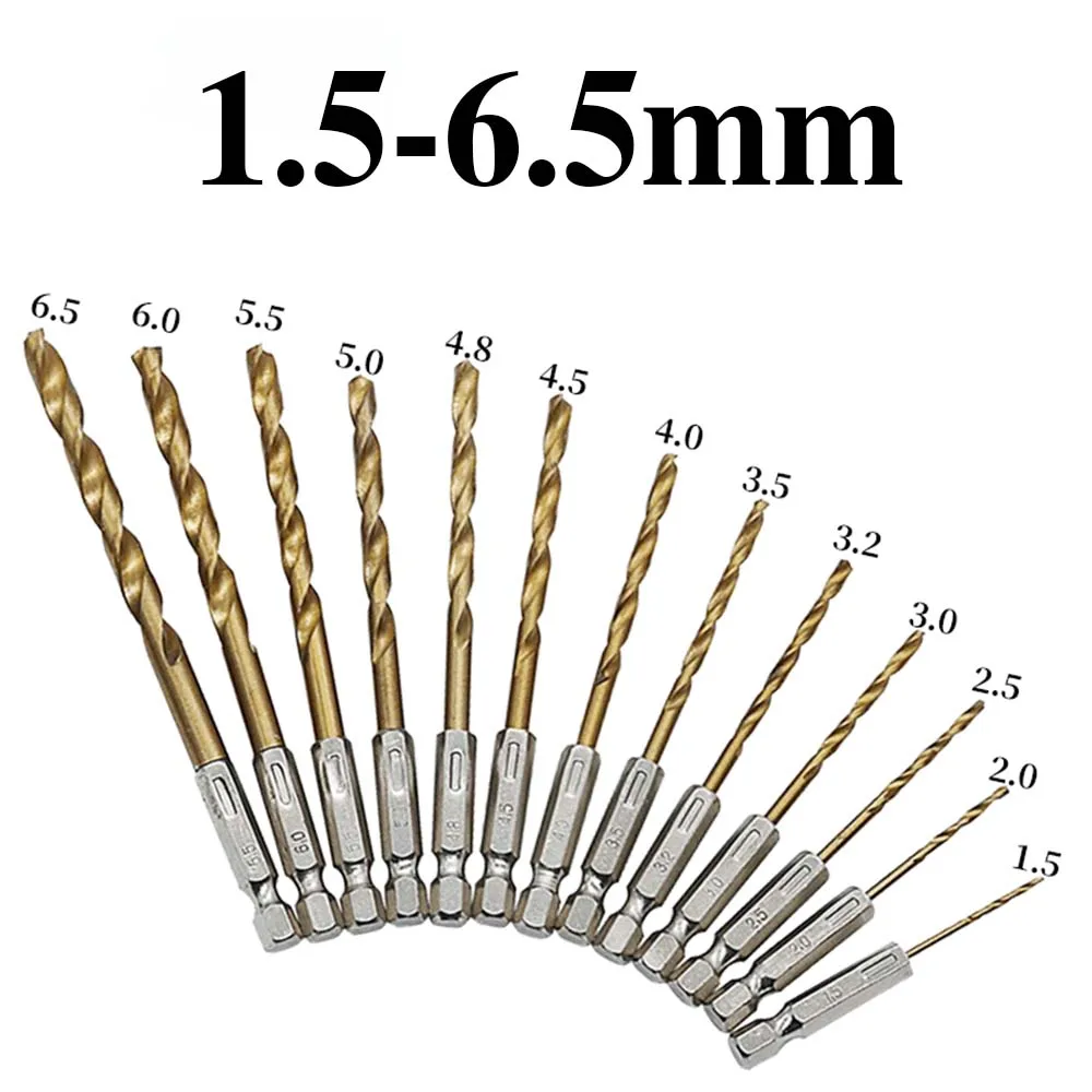 13Pcs-set-1-4-Hex-Shank-HSS-High-Speed-Steel-Titanium-Coated-Drill-Bit ...