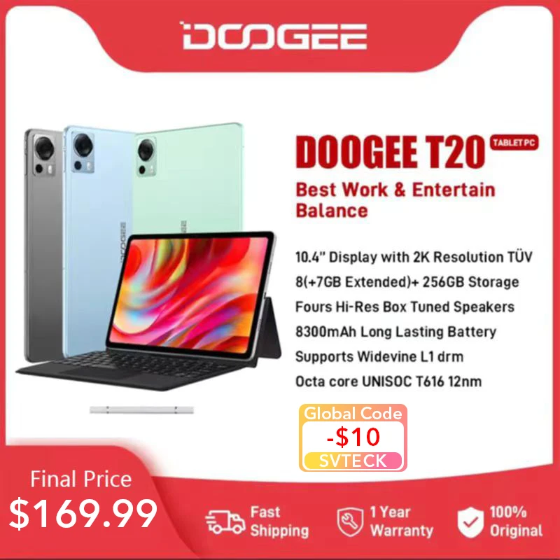 Tableta DOOGEE T20 de 10,4 pulgadas, pantalla 2K certificada por TÜV ...